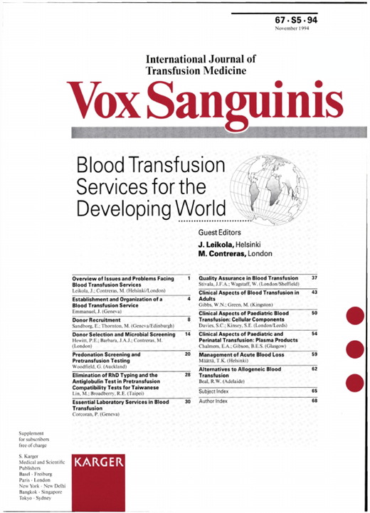 Overview of Issues and Problems Facing Blood Transfusion Services | Vox ...