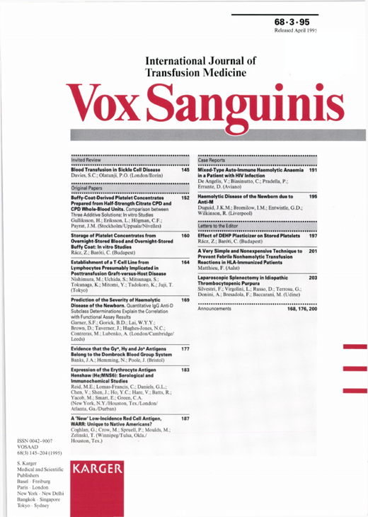 Volume 68 Issue 3 | Vox Sanguinis | Karger Publishers