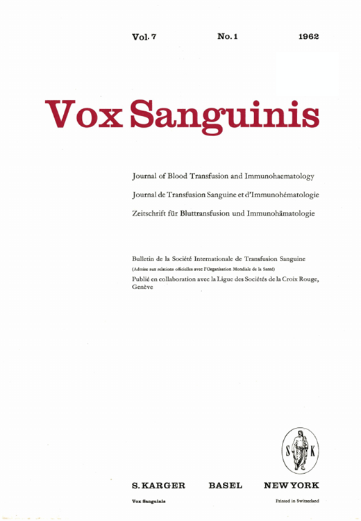 Volume 7 Issue 1 | Vox Sanguinis | Karger Publishers
