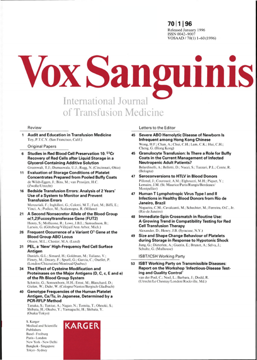 Volume 70 Issue 1 | Vox Sanguinis | Karger Publishers