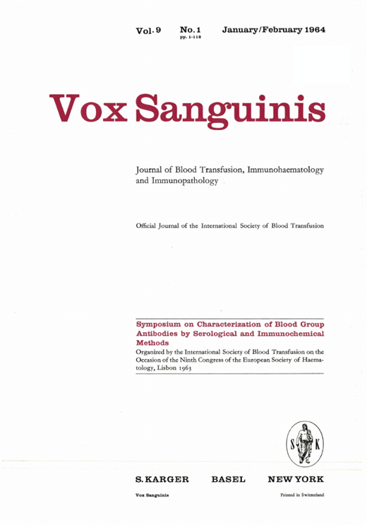 Volume 9 Issue 1 | Vox Sanguinis | Karger Publishers